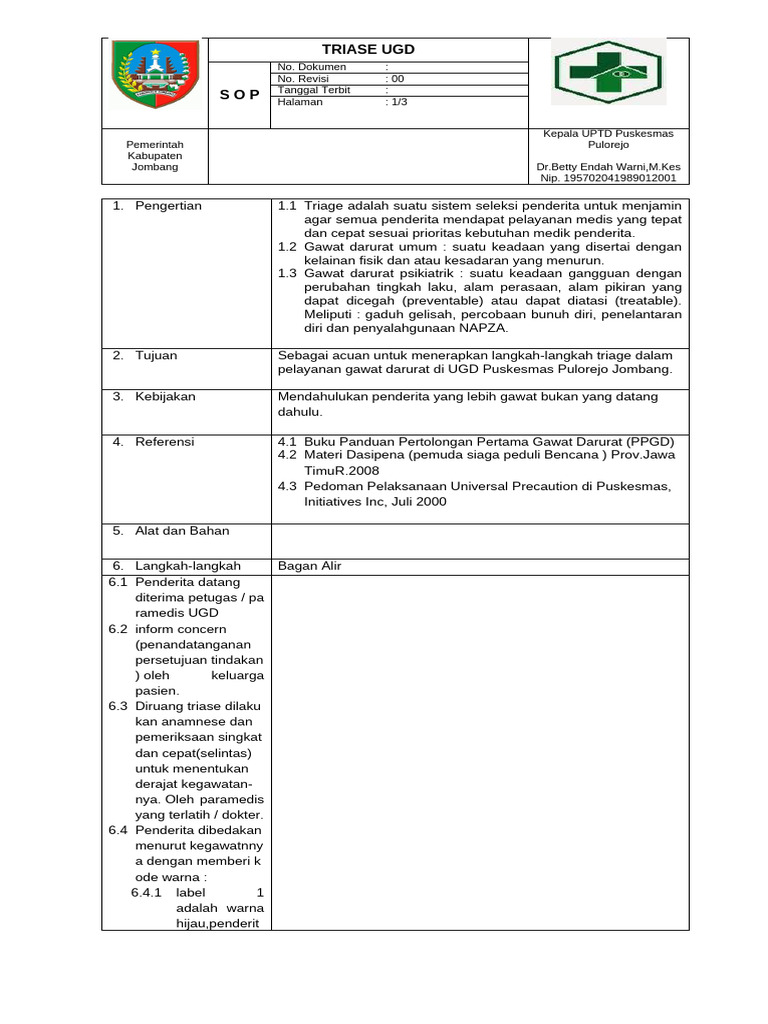 Prosedur Triage UGD Puskesmas Jombang | PDF