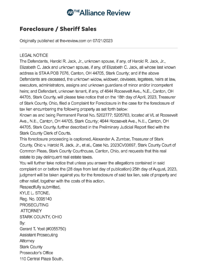 Foreclosure Legal Notices | PDF