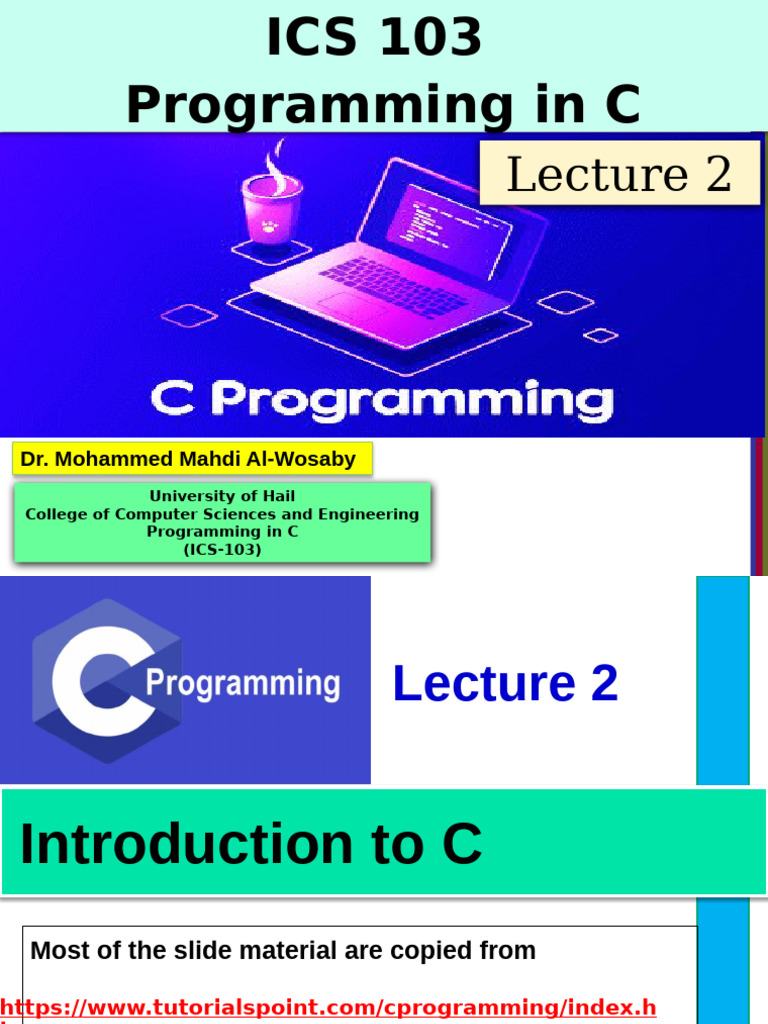 ICS 103 Lecture 2 - Introduction To C | PDF | Data Type | Integer ...