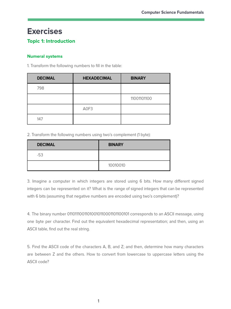 Topic1 - Exercises | PDF
