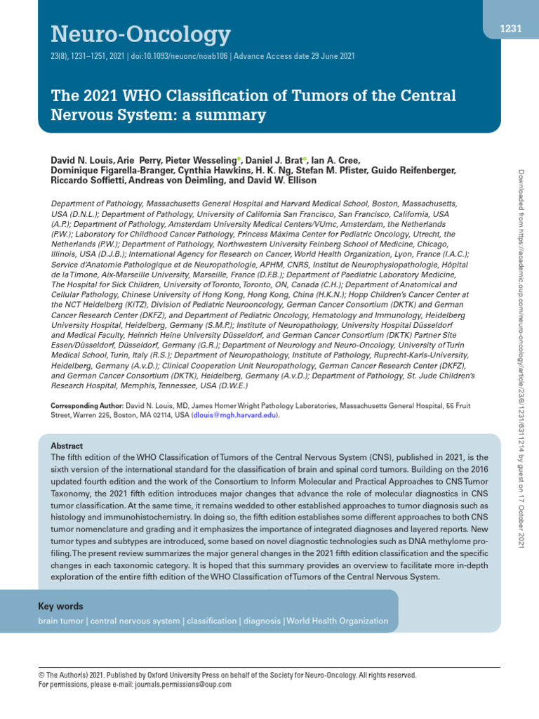 WHO CNS Tumour Classification 2021 | PDF | Glioma | Pathology