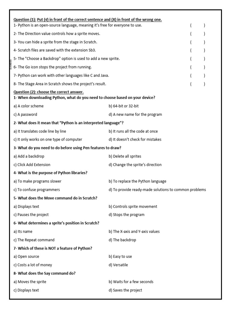 Class 7 Scratch Q&A Guide | PDF | Scratch (Programming Language ...