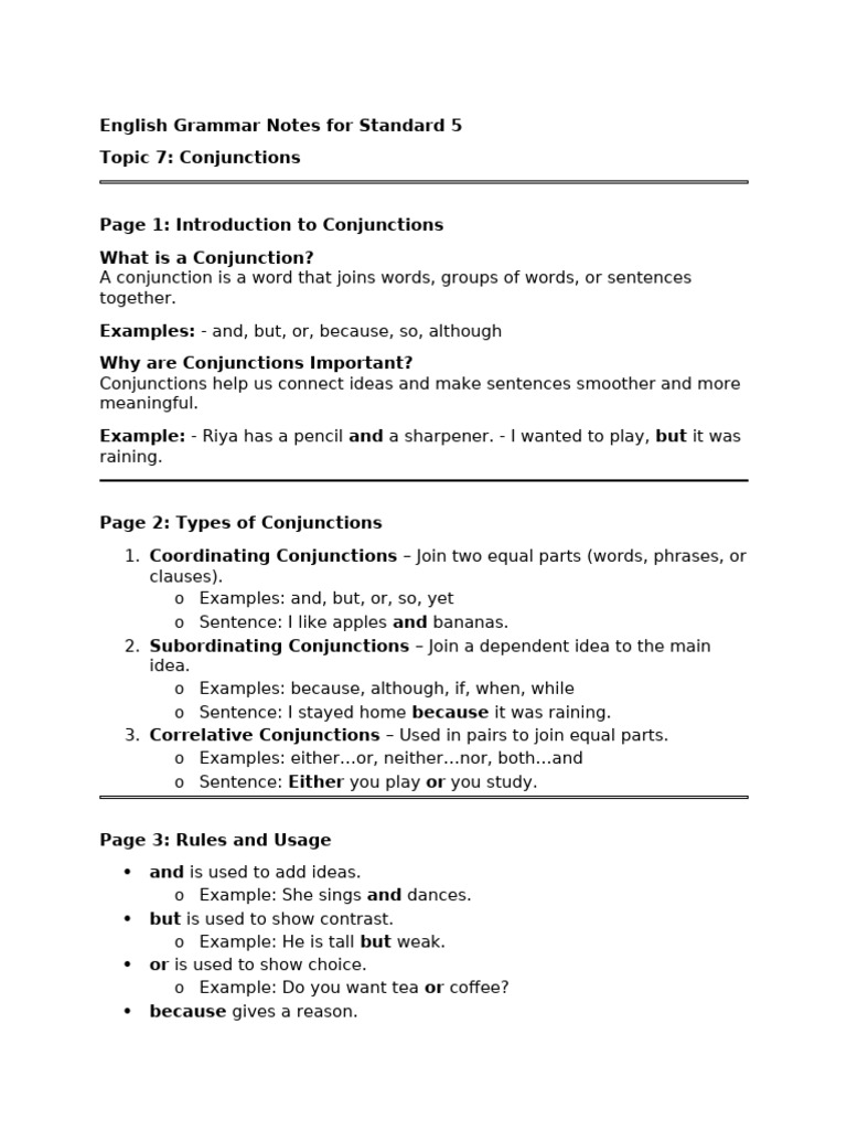 Standard5 Grammar Conjunctions | PDF | Syntax | Linguistic Typology