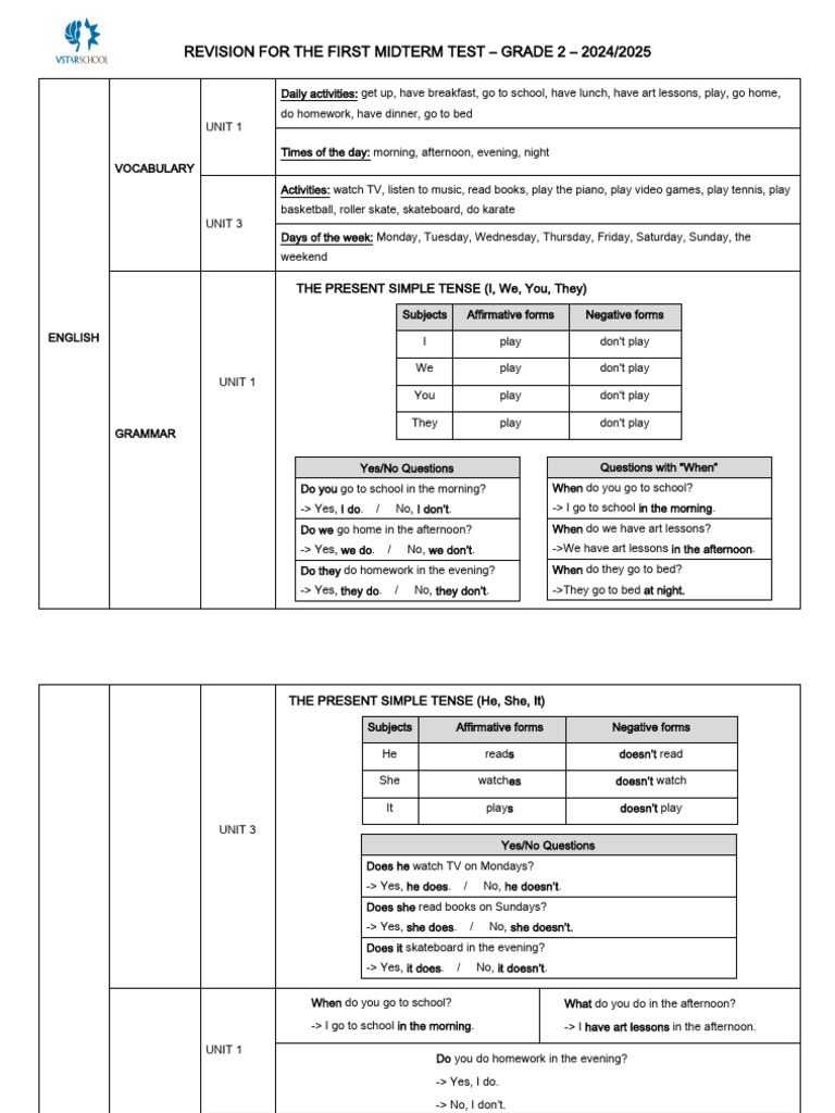 Grade 2 Midterm Test Revision 2024 | PDF | Workweek And Weekend