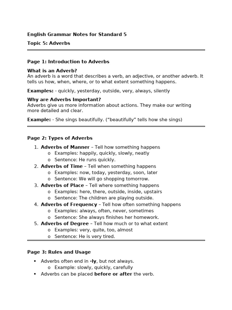 Adverb Guide for Standard 5 Students | PDF | Adverb | English Grammar