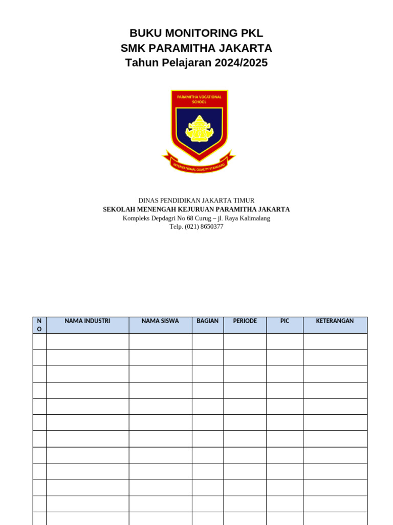 Monitoring PKL SMK Paramitha Jakarta | PDF