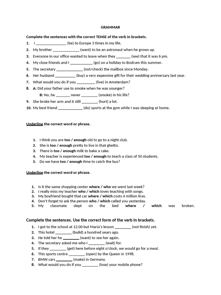 A2 Only Grammar Past or Fail Test | PDF