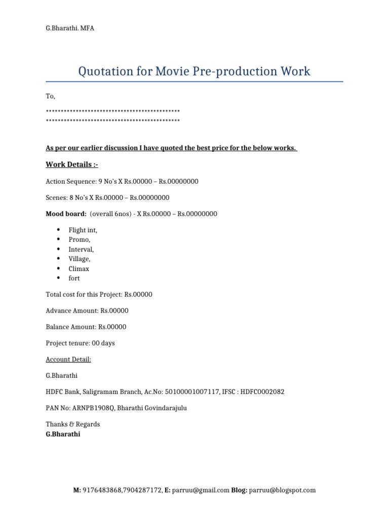 Quotation Pre Production | PDF