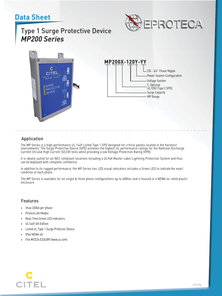 MP200 Series Surge Protector Overview | PDF | Electronics | Electrical ...
