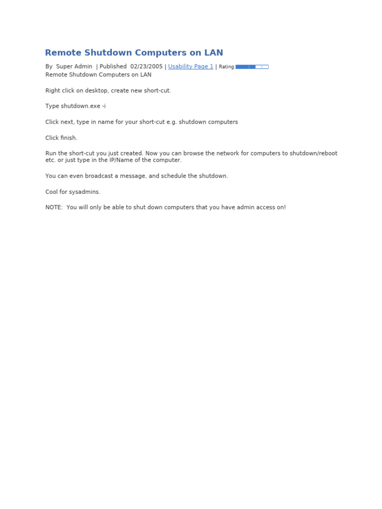 Remote Shutdown Computers On LAN | PDF