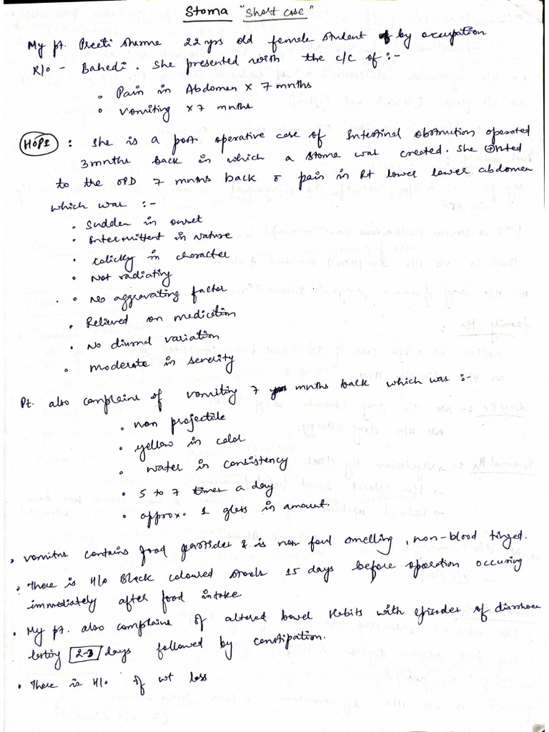 Stoma Surgery Case Sheet | PDF