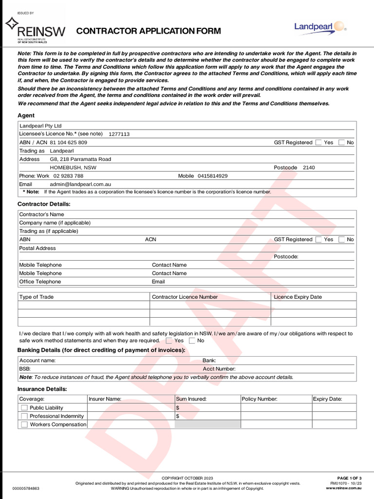 Contractor Application Form | PDF | Indemnity | Common Law