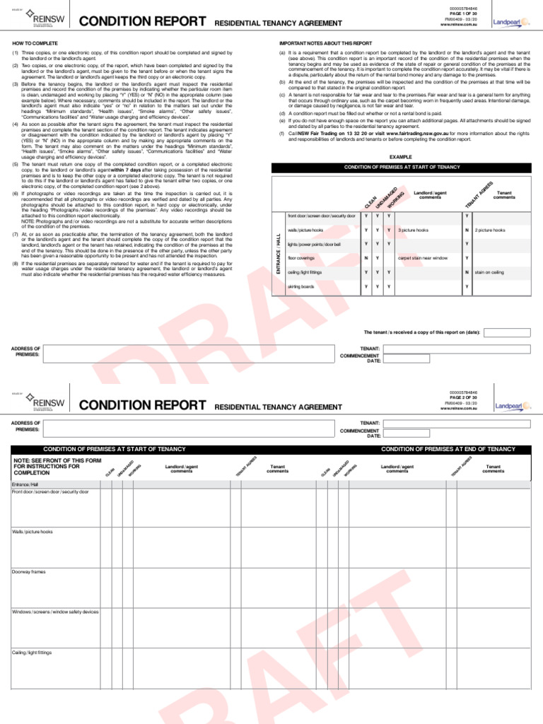 Residential Tenancy Condition Report | PDF | Leasehold Estate | Landlord