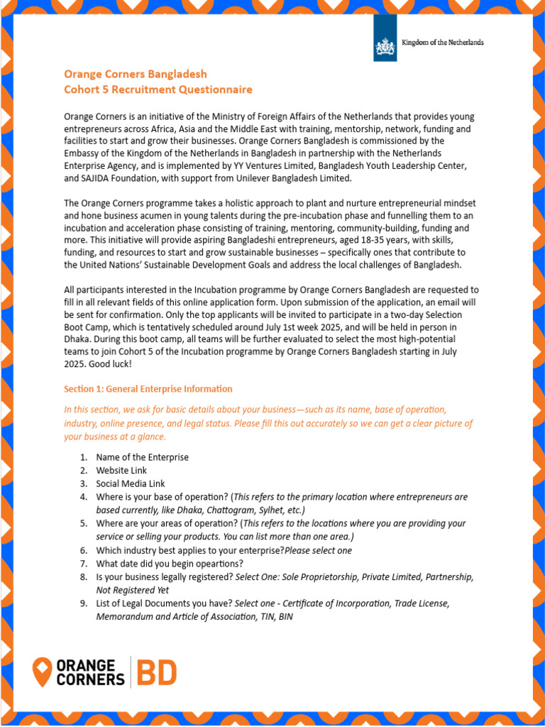 OCB Cohort5 ApplicationForm Questionnaire 2025 | PDF | Target Audience | Mentorship