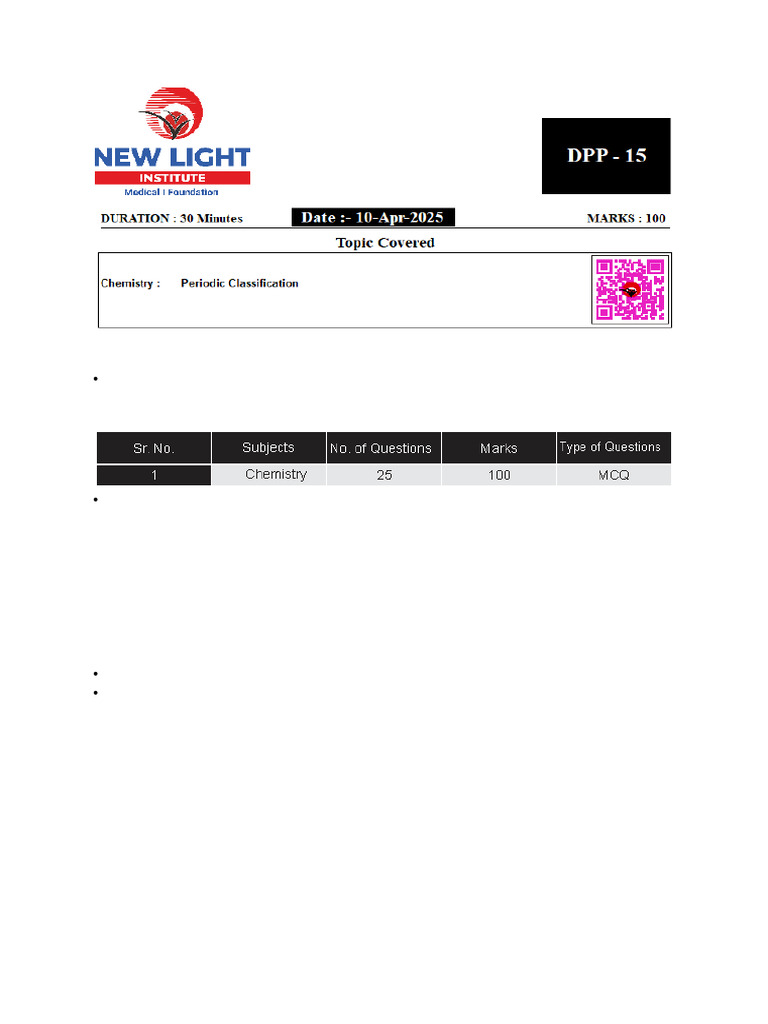 Chemistry Periodic Classification M1 Batch 10-04-2025 DPP 15 | PDF ...