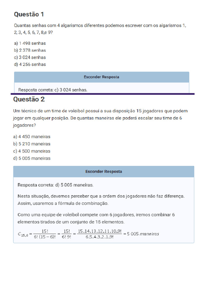 Análise Combinatória Exercicios 2 | PDF