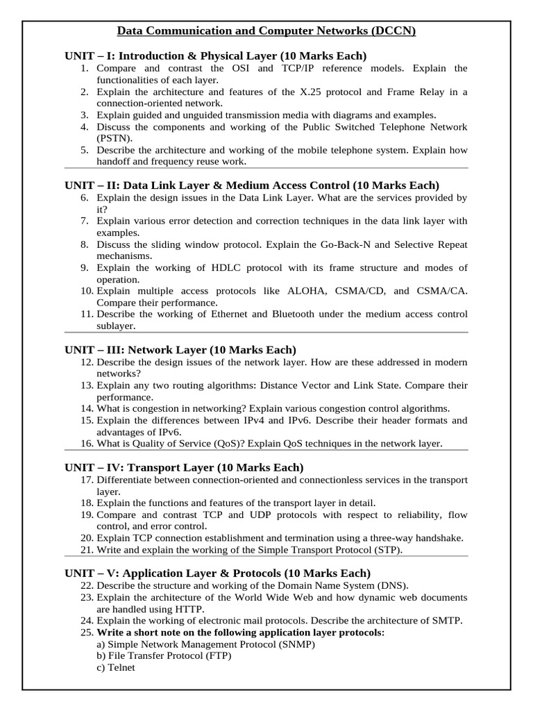 Data Communication and Computer Networks Important Questions | PDF ...
