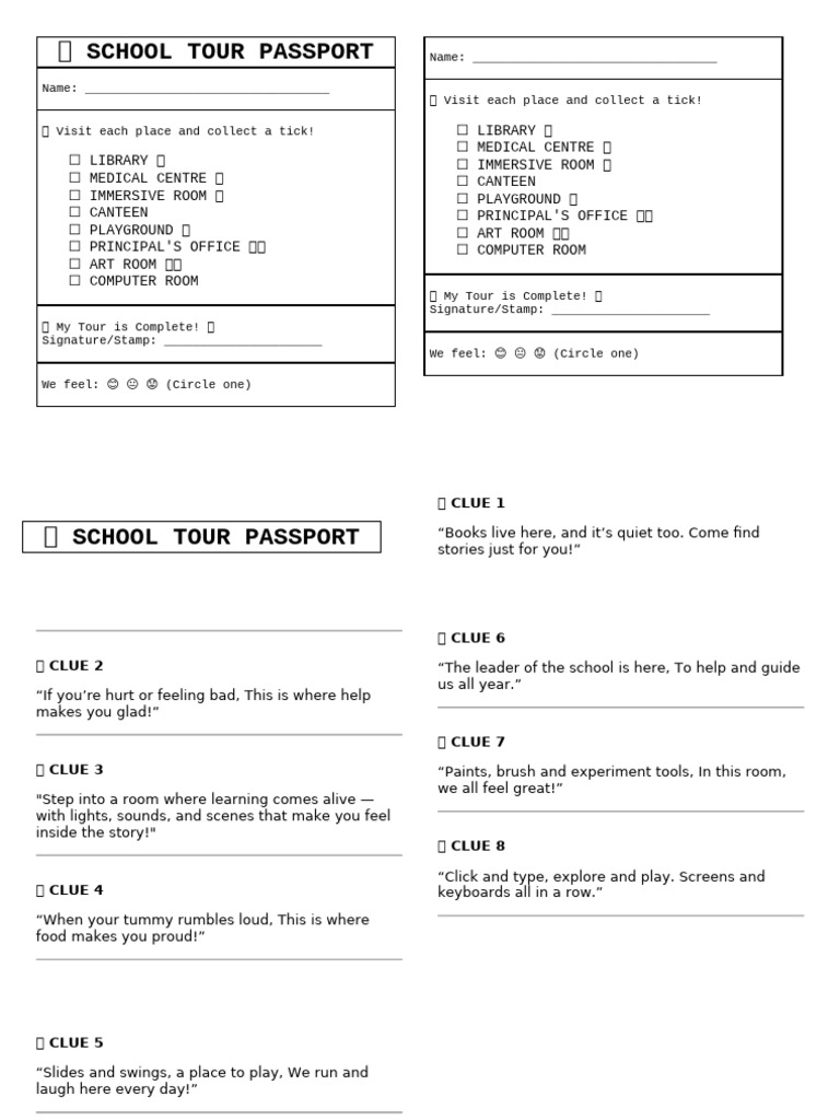 School Tour Passport Activity Guide | PDF