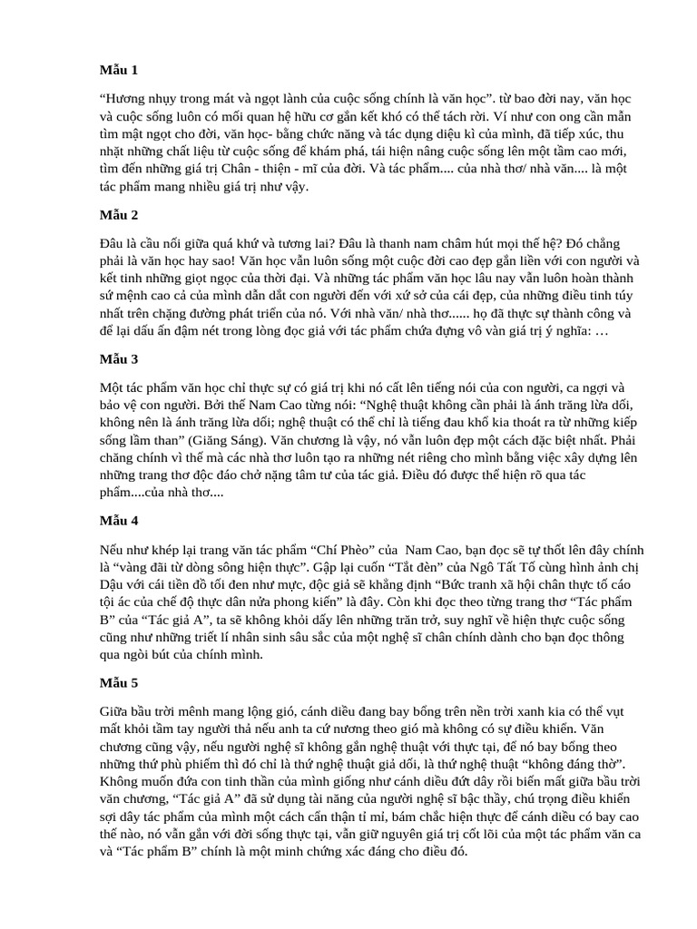 Mẫu Mở Bài Cho Ptich Thơ | PDF