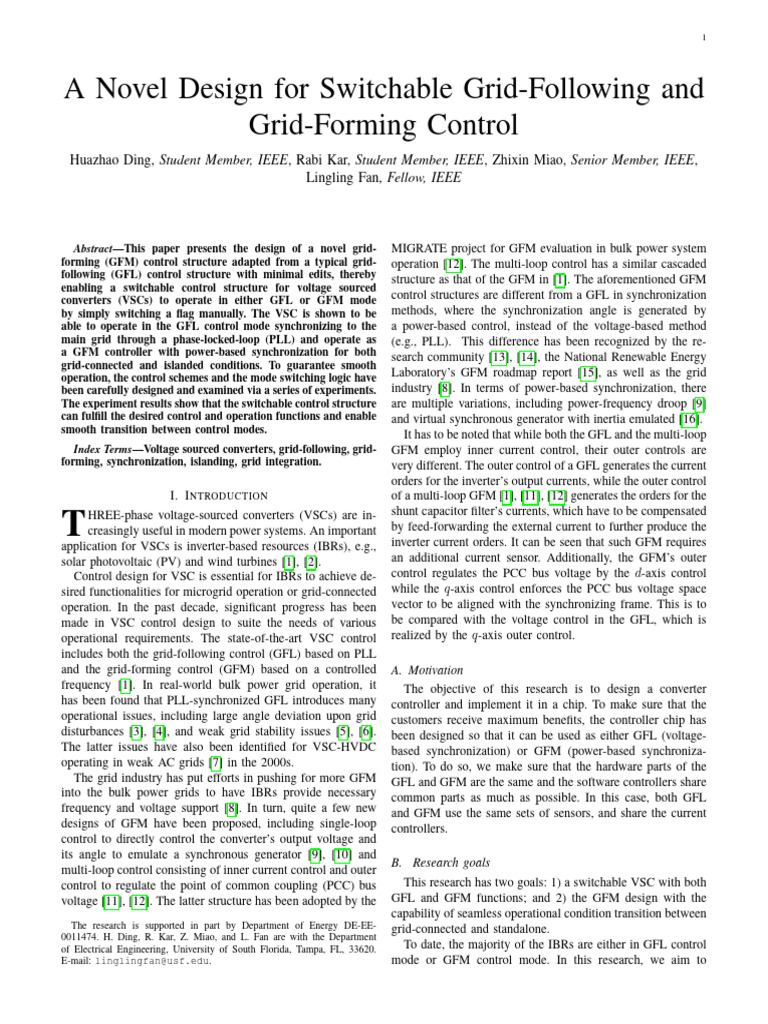 A Novel Design For Switchable Grid-Following and Grid-Forming Control | PDF | Electrical Grid ...