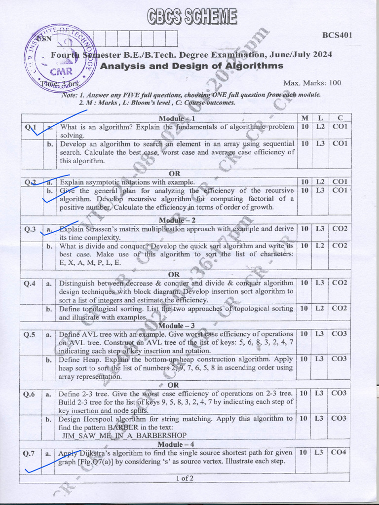 VTU Exam Question Paper With Solution of BCS401 Analysis & Design of ...