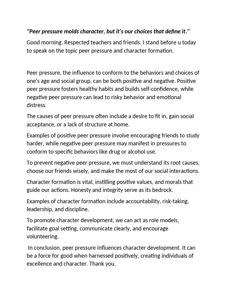 Peer Pressure Molds Character | PDF