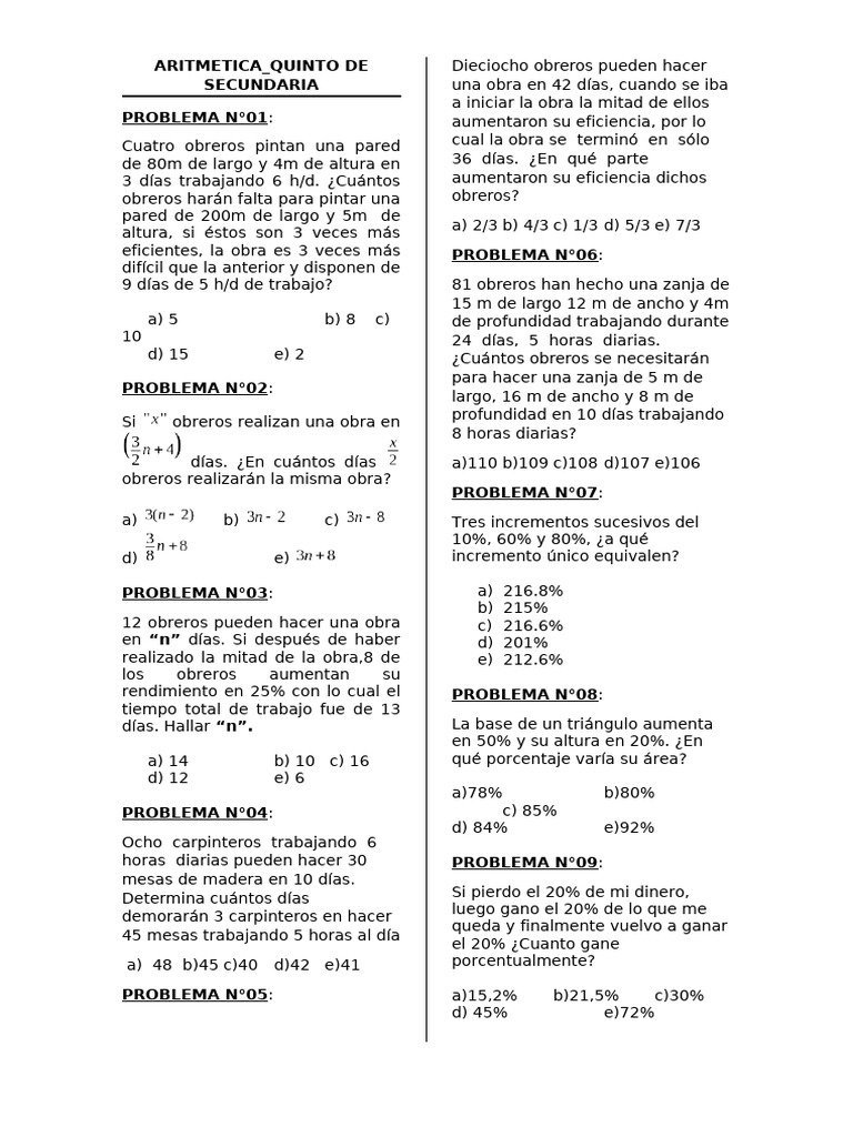 Aritmetica 5° | PDF | Porcentaje | Aritmética