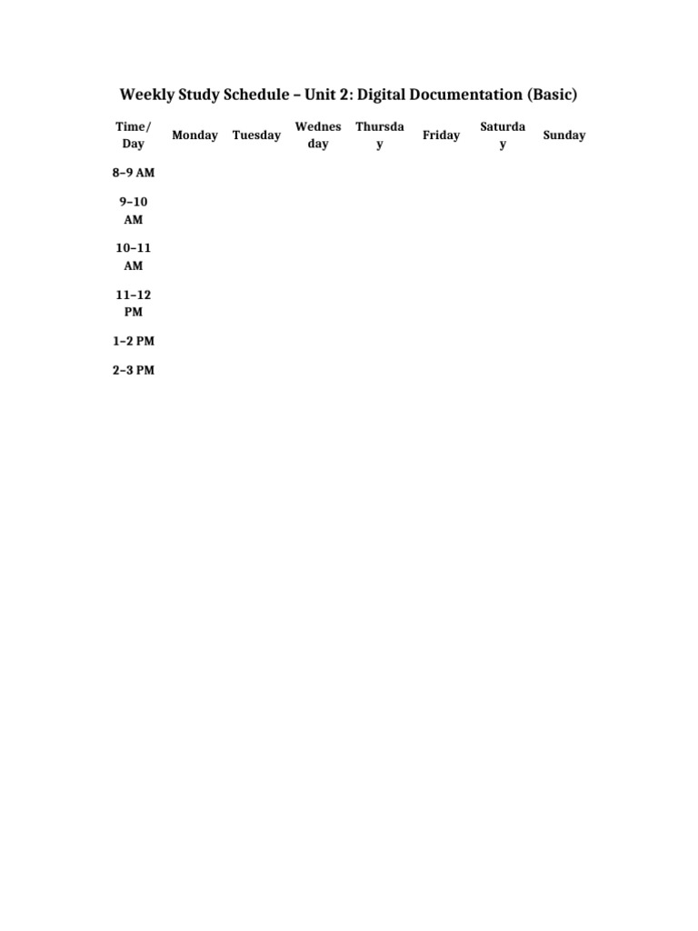 Weekly Study Schedule Unit 2 | PDF