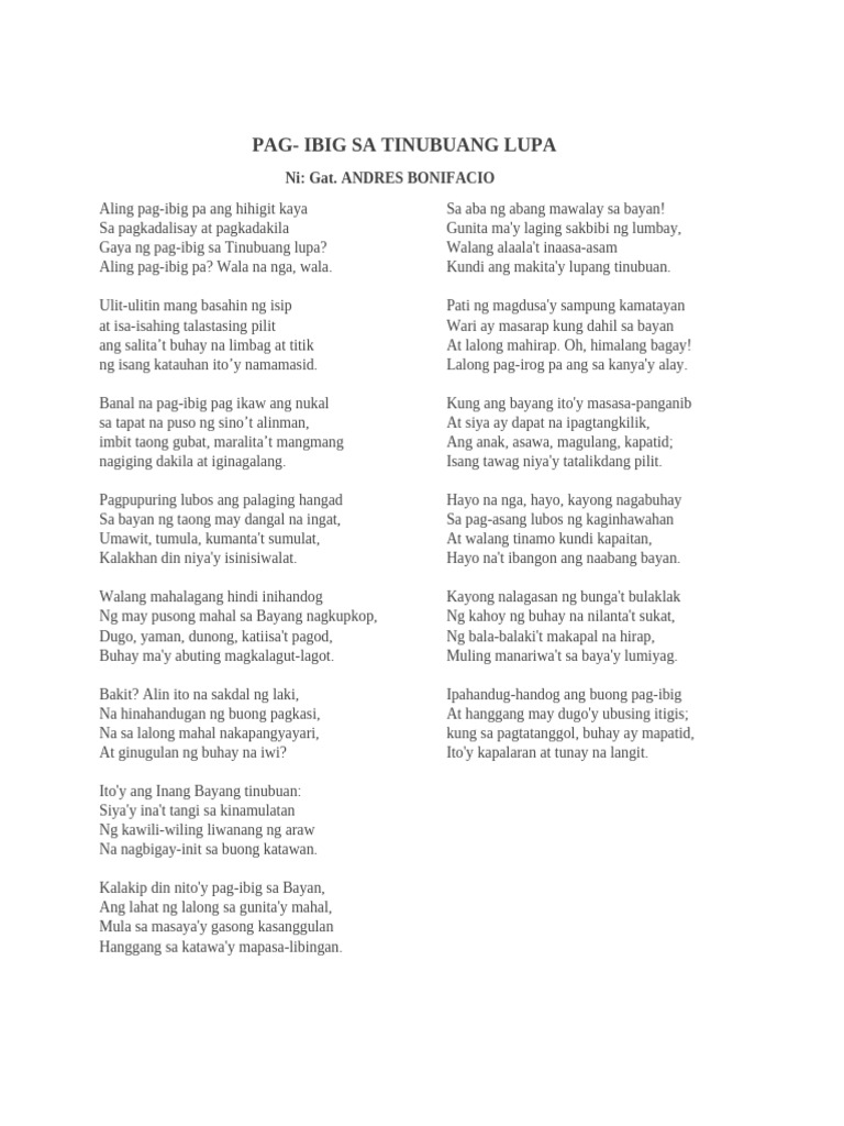 Pag Ibig Sa Tinubuang Lupa | PDF