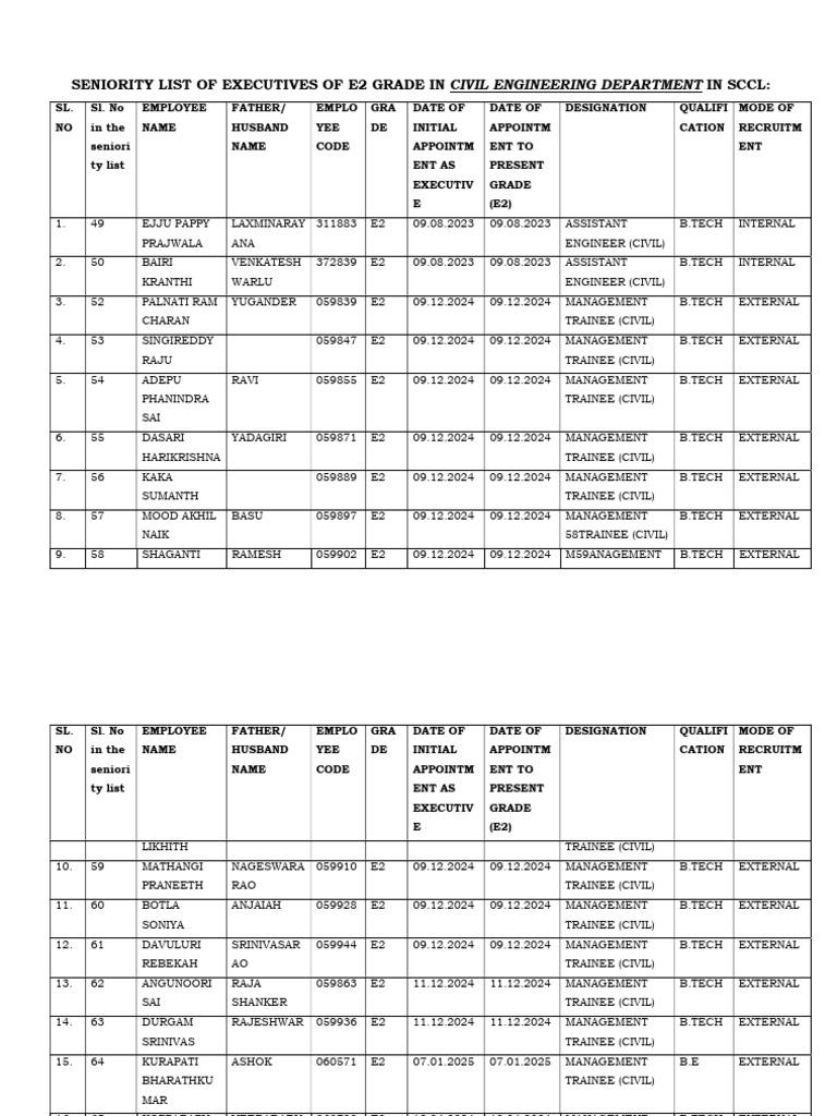 Seniority List - Civil & E&M | PDF