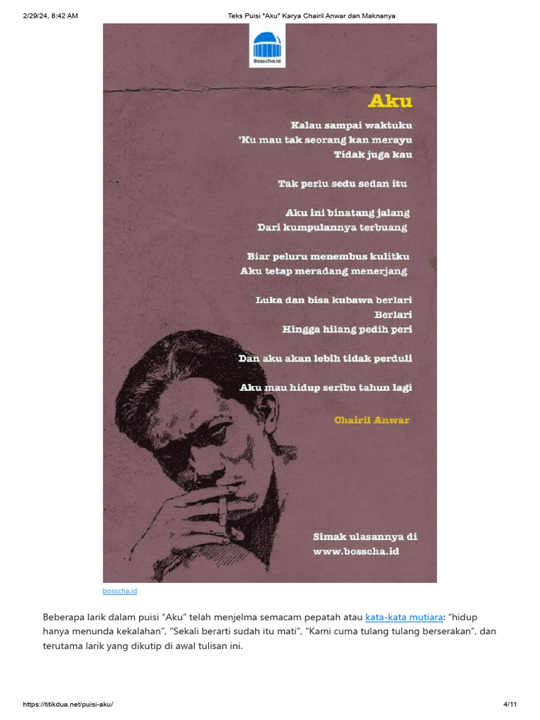Teks Puisi - Aku - Karya Chairil Anwar Dan Maknanya | PDF