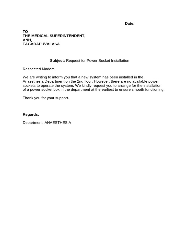 Request for Power Socket Installation | PDF