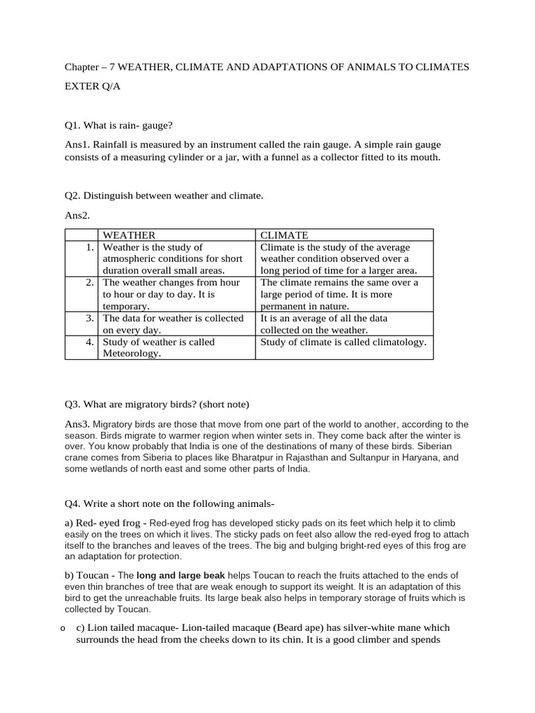 Class 7 Chapter 7 Extra Qa | PDF | Elephant | Rain