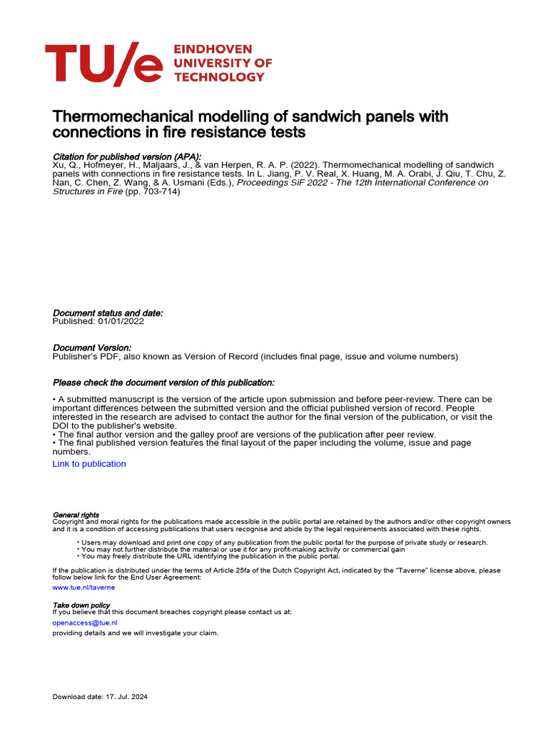Thermomechanical Modelling of Sandwich Panels With Connections in Fire ...