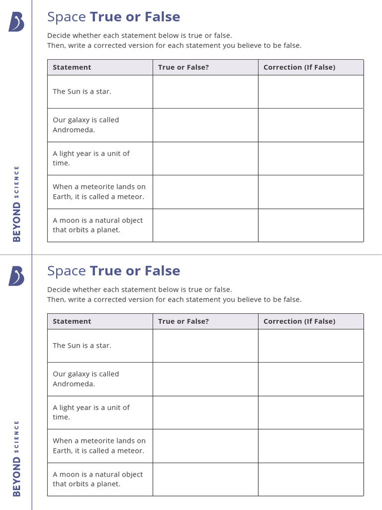 Space True or False Quiz | PDF