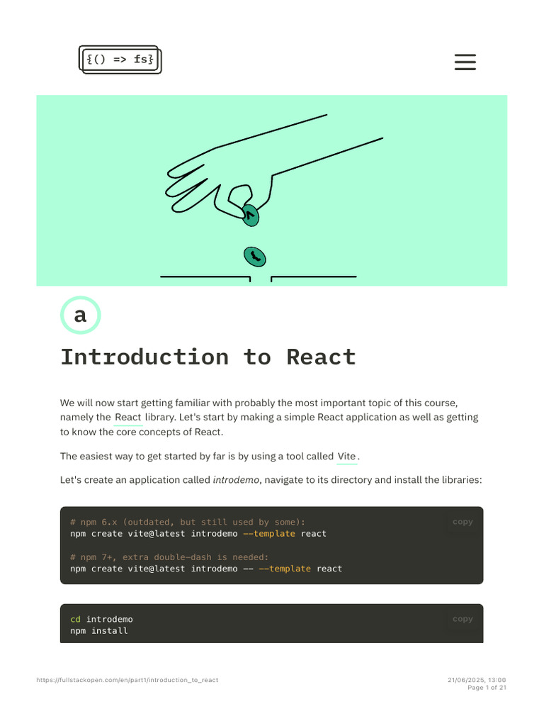 Fullstack Part1 - Introduction To React | PDF | Java Script | Html