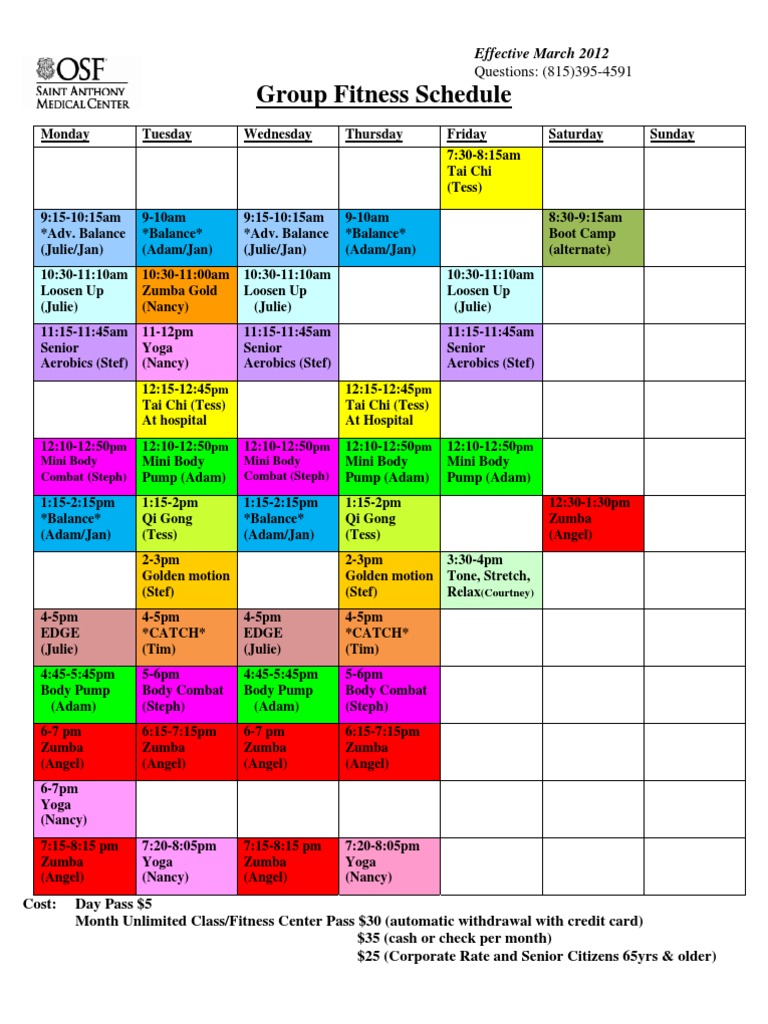 Group Fitness Schedule | PDF | Flexibility (Anatomy) | Physical Fitness