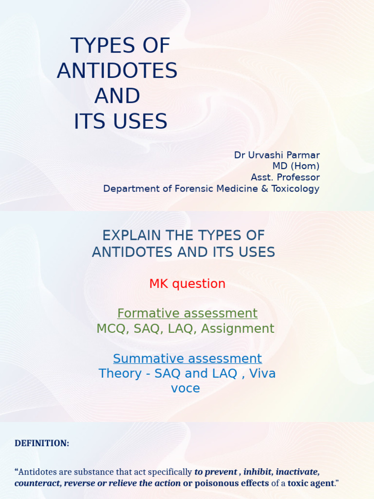 Types of Antidotes and Its Uses | PDF | Poison | Arsenic