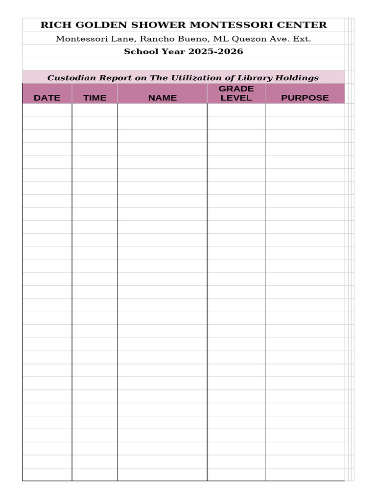 Format - Ustodian Report On Utilization of Library | PDF