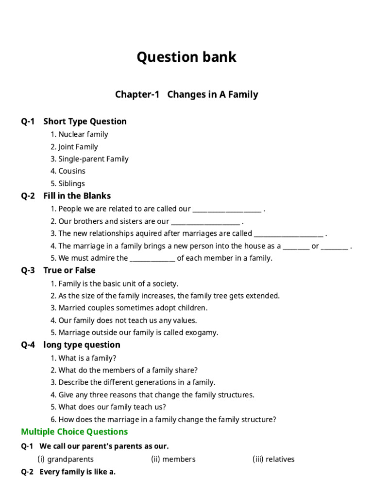 Question Bank-ICSE Steps To Social Studies Class-3 | PDF | Family | Earth