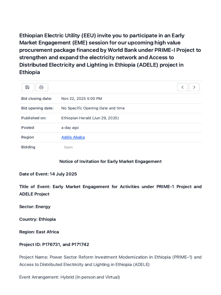 Early Market Engagement for ADELE Project | PDF | Ethiopia | Procurement