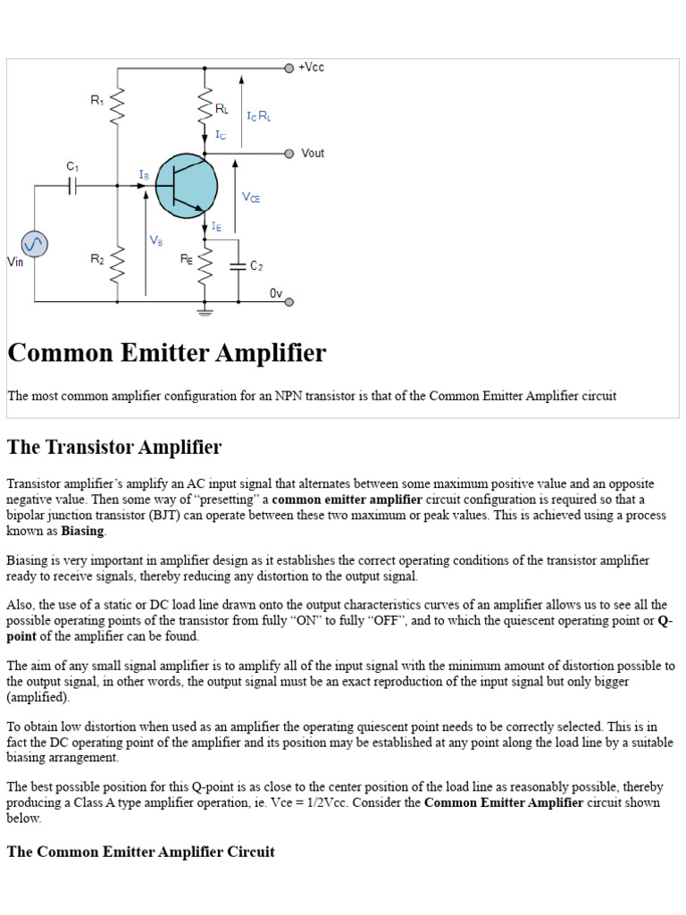 Common Emitter Amplifier and Transistor Amplifiers | PDF | Amplifier ...