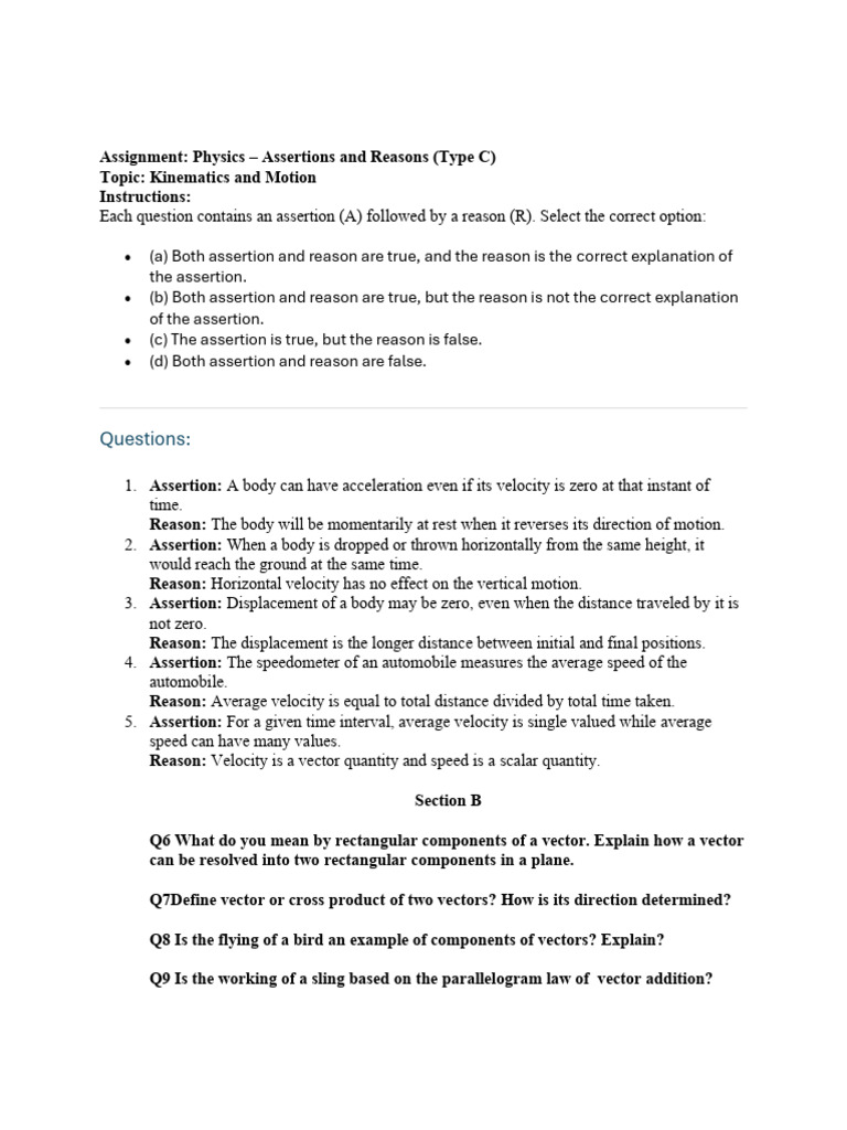Assignment Physics Kinematics | PDF