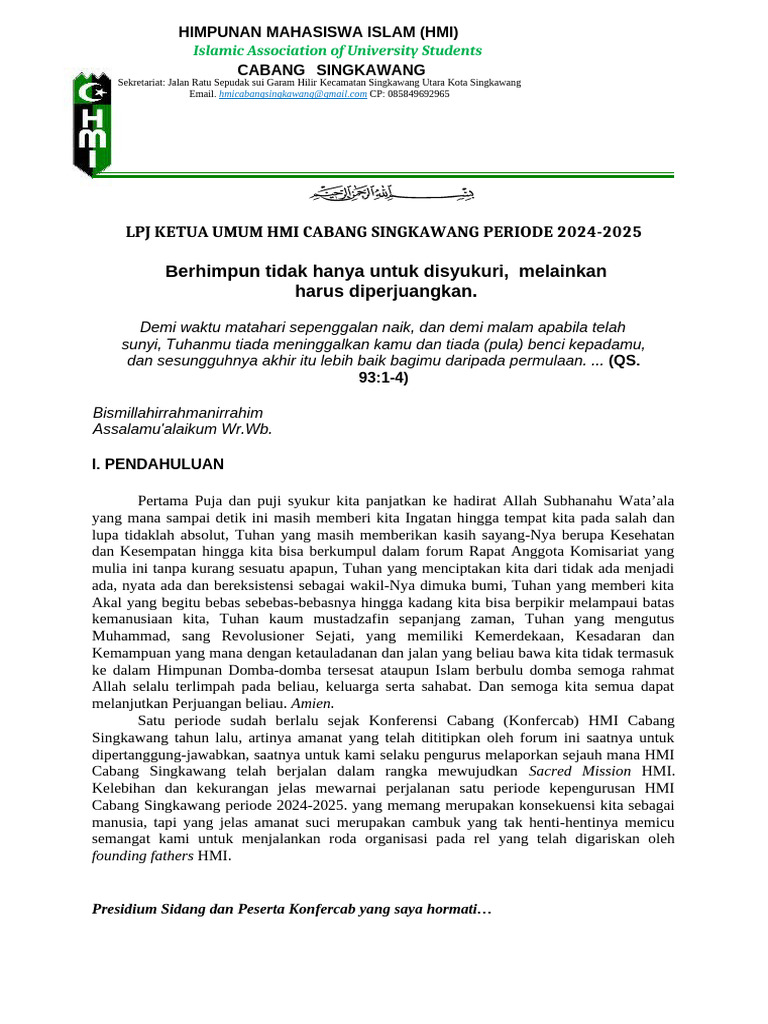 LPJ Ketua Umum Hmi Cabang Singkawang | PDF