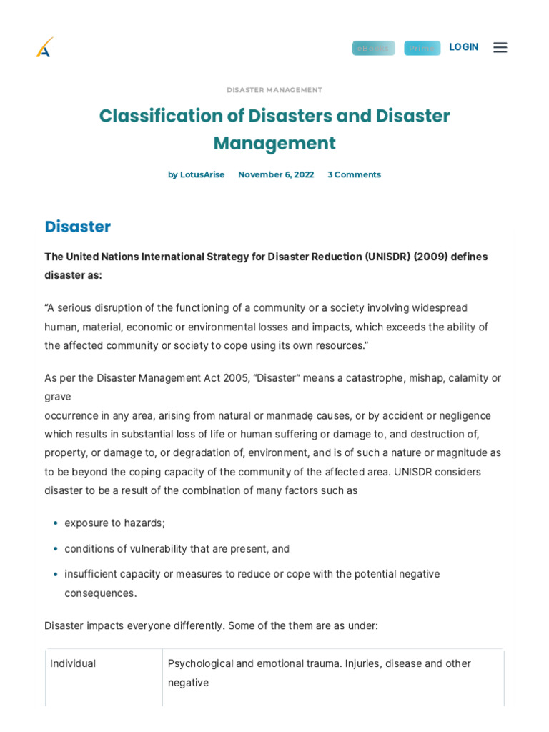 Classification of Disasters and Disaster Management - UPSC | PDF ...