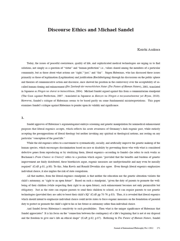Asakura - Discourse Ethics and Michael Sandel | PDF | Public Sphere | Rationality