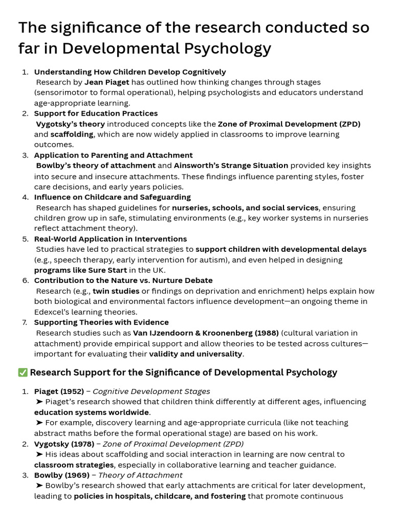 The Significance of The Research Conducted So Far in Developmental ...