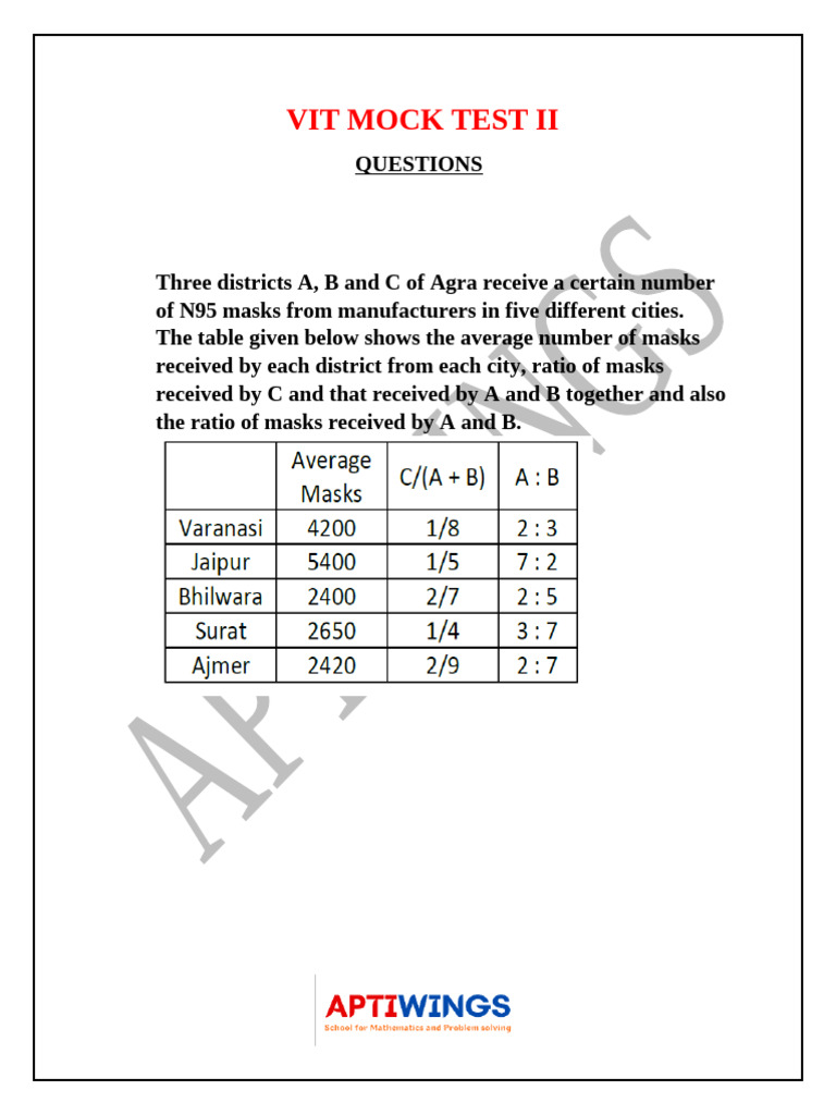 VIT Mock Test II: Mask Distribution Analysis | PDF