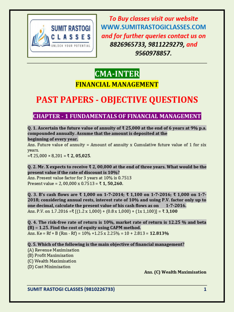 ICMAI Financial Management Past Papers | PDF | Cost Of Capital ...