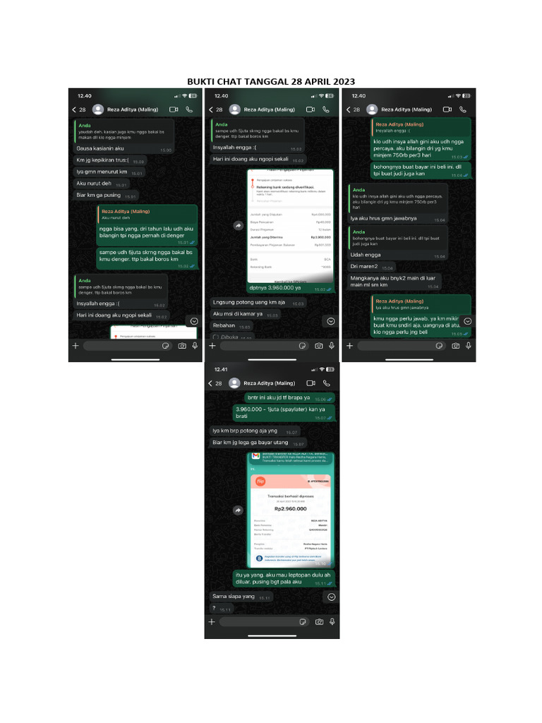 Bukti Chat Hutang Reza Aditya | PDF